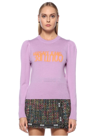 Versace Jeans Couture Kadın Lila Logo Jakarlı Yün Kazak XS EU