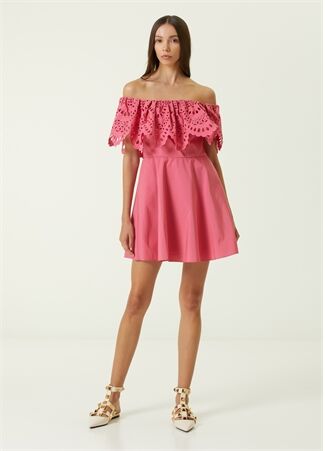 Valentino Kadın Pembe Yakası Fırfırlı Mini Elbise 38 IT