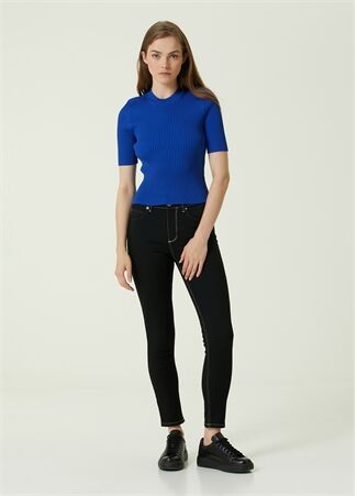 Beymen Club Kadın Mavi Ribli Kısa Kol Kazak S