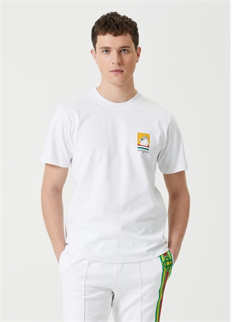 Casablanca Erkek Beyaz Figür Detaylı Organik Pamuk T-shirt M EU Casablanca Erkek Beyaz Figür Detaylı Organik Pamuk T-shirt M EU