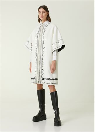 Valentino Kadın Beyaz İşlemeli Yün Kaftan 42 IT
