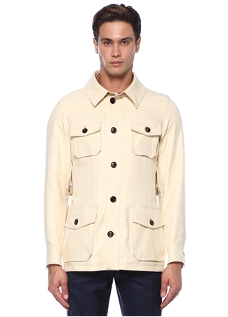 Lardini Erkek Ekru Polo Yaka Keten Dış Ceket Bej 52 IT