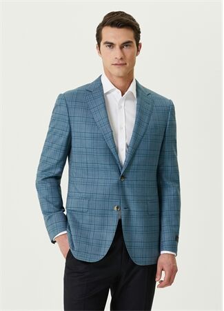 Pal Zileri Erkek Lacivert Ekoseli Yün Ceket 52 IT