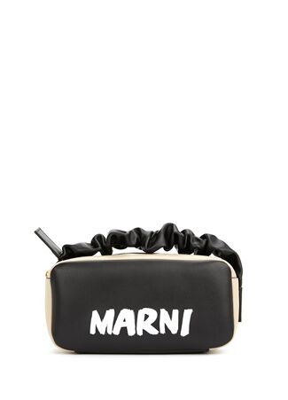 Marni Kadın Siyah Bej Logo Baskılı Deri El Çantası EU Marni Kadın Siyah Bej Logo Baskılı Deri El Çantası EU