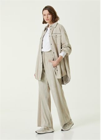 Brunello Cucinelli Kadın Taş Bol Paça Süet Pantolon Gri 38 IT