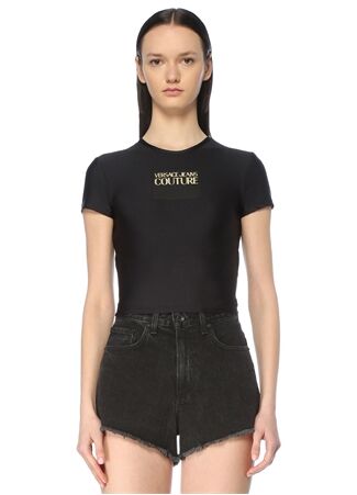 Versace Jeans Couture Kadın Siyah Logo Patchli T-shirt 44 IT