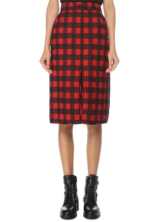 Msgm Kadın Kırmızı Siyah Kareli Kapitoneli Midi Etek 38 IT
