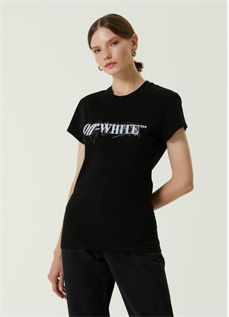 Off-White Kadın Siyah Bisiklet Yaka Logolu T-shirt S EU