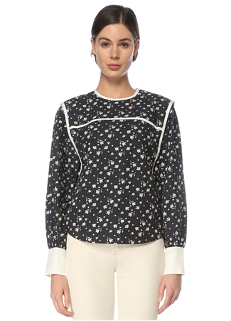 Isabel Marant Kadın Casey Siyah Bisiklet Yaka Çiçekli Biyeli Bluz 36 FR