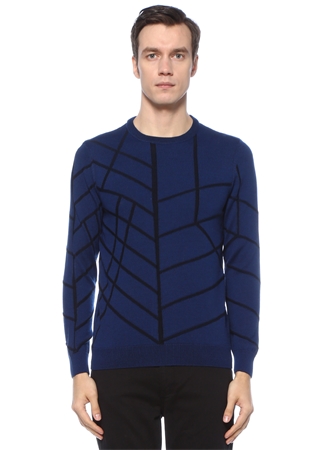 Beymen Club Erkek Mavi Geometrik Desenli Yün Kazak S