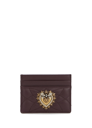 Dolce&Gabbana Kadın Bordo Logolu Kapitoneli Deri Kartlık Mor EU
