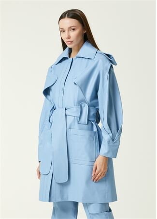 Coloreve Kadın Lupi Mavi Beli Kuşaklı Kısa Pardösü M/L EU