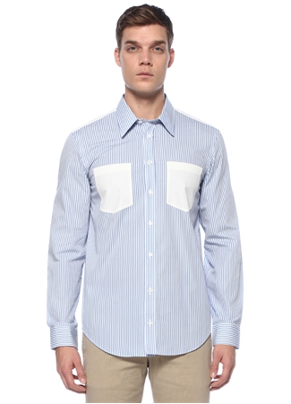 Helmut Lang Erkek Mavi Çizgili Garni Detaylı Logolu Gömlek 5 IT Helmut Lang Erkek Mavi Çizgili Garni Detaylı Logolu Gömlek 5 IT