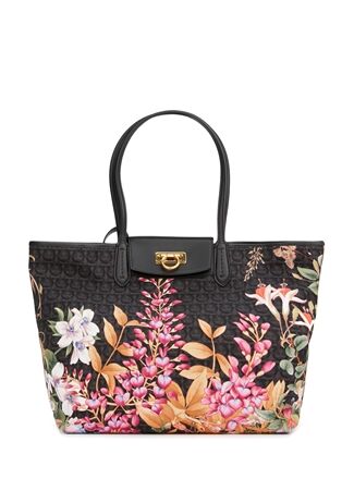 Salvatore Ferragamo Kadın Siyah Karışık Çiçek Desenli Omuz Çantası EU Salvatore Ferragamo Kadın Siyah Karışık Çiçek Desenli Omuz Çantası EU