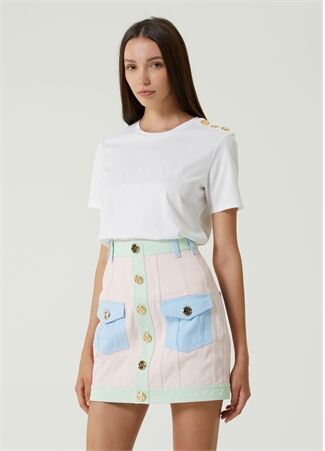 Balmain Kadın Beyaz Bisiklet Yaka Logolu T-shirt S EU