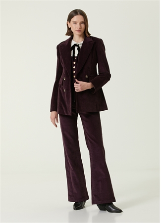 Faraway Kadın Bordo Bol Paça Fitilli Kadife Pantolon 34 EU