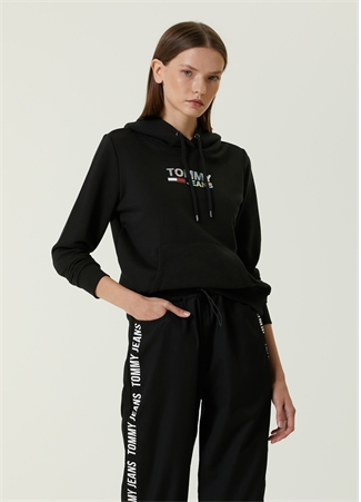 Tommy Jeans Kadın Slim Fit Siyah Kapüşonlu Organik Pamuk Sweatshirt XL EU Tommy Jeans Kadın Slim Fit Siyah Kapüşonlu Organik Pamuk Sweatshirt XL EU