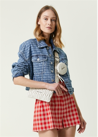Miu Kadın Mavi Logolu Jean Ceket 38 IT Miu Kadın Mavi Logolu Jean Ceket 38 IT