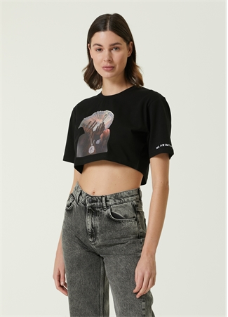 Ma Primi Giovani Kadın Siyah Baskılı Cropped T-shirt XS EU Ma Primi Giovani Kadın Siyah Baskılı Cropped T-shirt XS EU