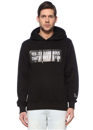 Ma Primi Giovani Erkek Dangerous Fun Siyah Kapüşonlu Patchli Sweatshirt L EU