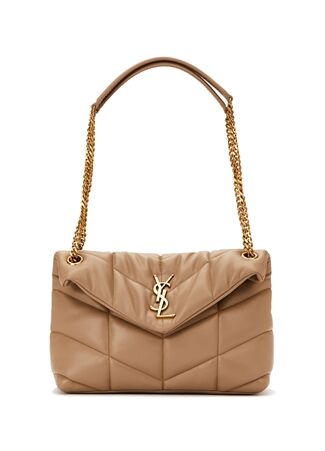 Kadın Vizon Kapitoneli Deri Omuz Çantası Bej Eu