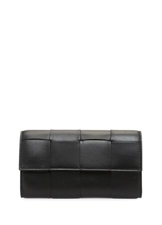 Bottega Veneta Kadın Siyah Örgü Dokulu Deri Cüzdan EU