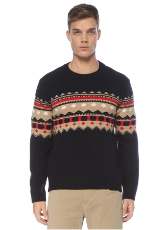 Beymen Club Erkek Lacivert Bisiklet Yaka Jakarlı Yün Kazak S