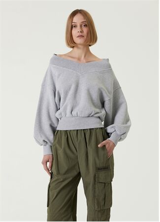 Palm Angels Kadın Gri Düşük Omuzlu Balon Kol Sweatshirt XS EU