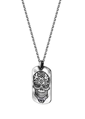 Kayra Khan Erkek Skull Floral Tag Gümüş Rengi Kolye Gri EU Kayra Khan Erkek Skull Floral Tag Gümüş Rengi Kolye Gri EU