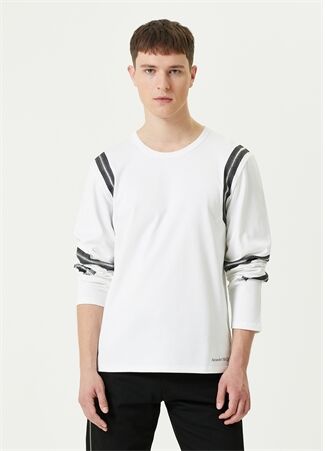 Alexander McQueen Erkek Beyaz Fermuar Baskılı Uzun Kollu T-shirt M EU