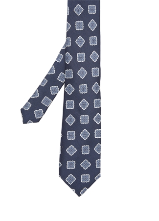 Corneliani Erkek Lacivert Geometrik Desenli İpek Kravat EU Corneliani Erkek Lacivert Geometrik Desenli İpek Kravat EU