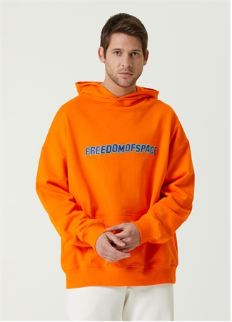 Freedom of Space Erkek Turuncu Kapüşonlu Logolu Sweatshirt S EU Freedom of Space Erkek Turuncu Kapüşonlu Logolu Sweatshirt S EU