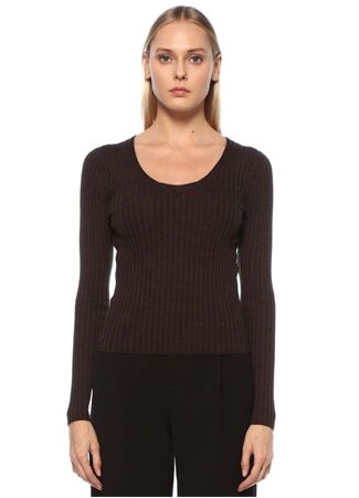 Vince Kadın Kahverengi U Yaka Ribanalı Yün Kazak S EU Vince Kadın Kahverengi U Yaka Ribanalı Yün Kazak S EU