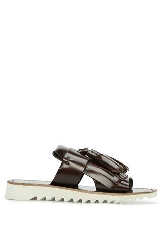 Pal Zileri Erkek Kahverengi Püsküllü Deri Terlik 39 EU