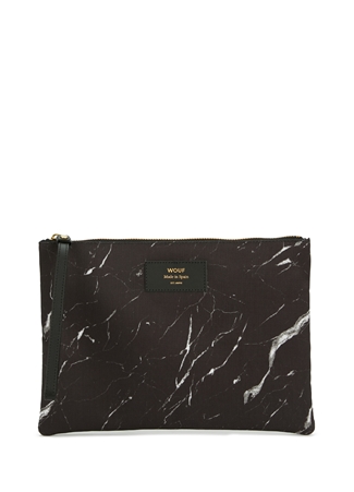 Wouf Erkek XL Siyah Mermer Desenli El Çantası EU