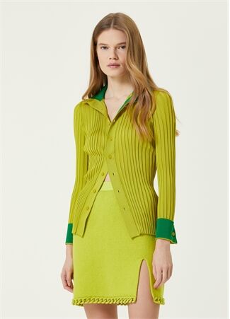 Bottega Veneta Kadın Yeşil Dik Yaka Düğmeli İpek Kazak XS EU