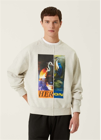 Heron Preston Erkek Gri Figür Baskılı Logo Detaylı Sweatshirt M EU Heron Preston Erkek Gri Figür Baskılı Logo Detaylı Sweatshirt M EU