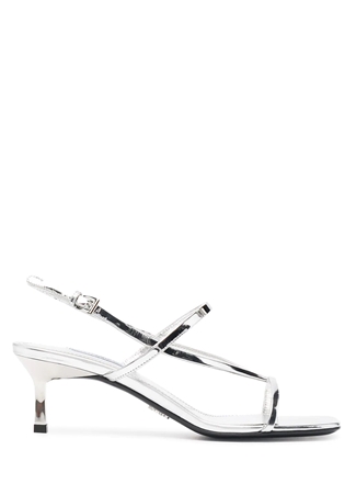 Prada Kadın Silver Topuklu Deri Sandalet Gri 36.5 EU