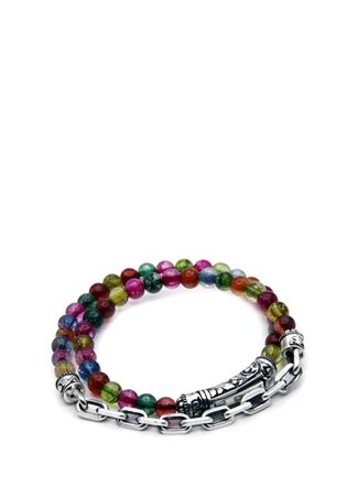 Boga Erkek Colorblocked Boncuklu Gümüş Rengi Bileklik L EU Boga Erkek Colorblocked Boncuklu Gümüş Rengi Bileklik L EU