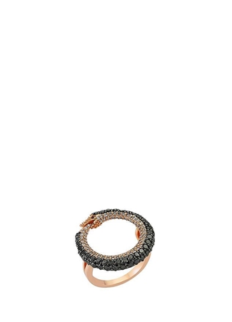 Bee Goddess Kadın Ouroboros Siyah Pırlantalı Altın Rengi Yüzük Pembe EU