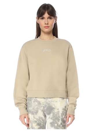 Bassigue Kadın Bej Logo Nakışlı Sweatshirt XS EU