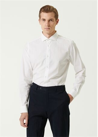 Palzileri Lab Erkek Beyaz İtalyan Yaka Dokulu Gömlek 4 IT