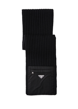 Prada Erkek Siyah Logolu Çizgi Dokulu Yün Atkı EU Prada Erkek Siyah Logolu Çizgi Dokulu Yün Atkı EU