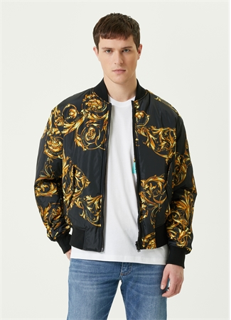Versace Jeans Couture Erkek Siyah Gold Barok Desenli Bomber Mont 54 IT
