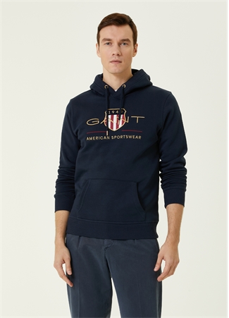 Gant Erkek Lacivert Kapüşonlu Logo Nakışlı Sweatshirt S EU Gant Erkek Lacivert Kapüşonlu Logo Nakışlı Sweatshirt S EU