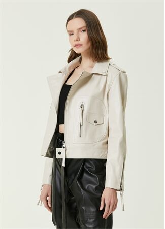 Due 2 Kadın Bej Kruvaze Deri Ceket L EU Due 2 Kadın Bej Kruvaze Deri Ceket L EU