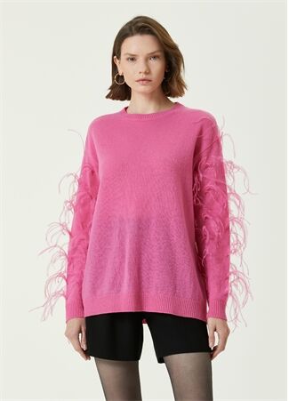 Valentino Kadın Pembe Tüy Detaylı Yün Kazak M EU