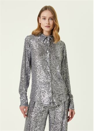 Tom Ford Kadın Silver İşlemeli Abiye Gömlek Gri 36 IT