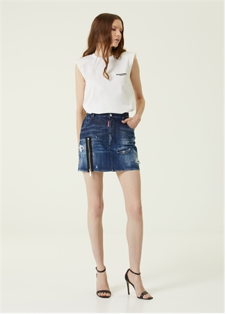 Dsquared2 Kadın Mavi Fermuar Detaylı Mini Denim Etek 40 IT Dsquared2 Kadın Mavi Fermuar Detaylı Mini Denim Etek 40 IT