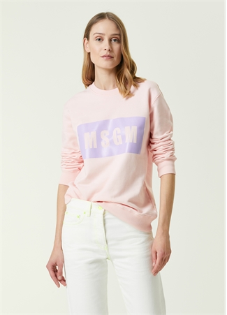 Msgm Kadın Pembe Bisiklet Yaka Logolu Sweatshirt S EU